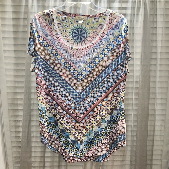 ONE WORLD | Tops | One World Womens Short Sleeve Print Top Sz L | Poshmark